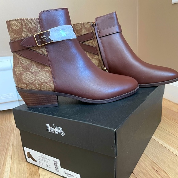 Coach | Shoes | Coach Dean Leather Signature Bootie | Poshmark